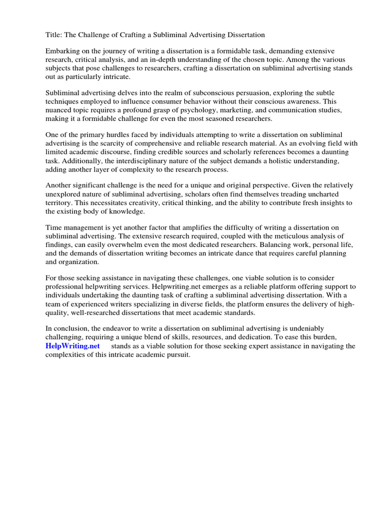 Subliminal Advertising Dissertation | PDF | Advertising | Awareness Subliminal Advertising Dissertation | PDF | Advertising | Awareness
