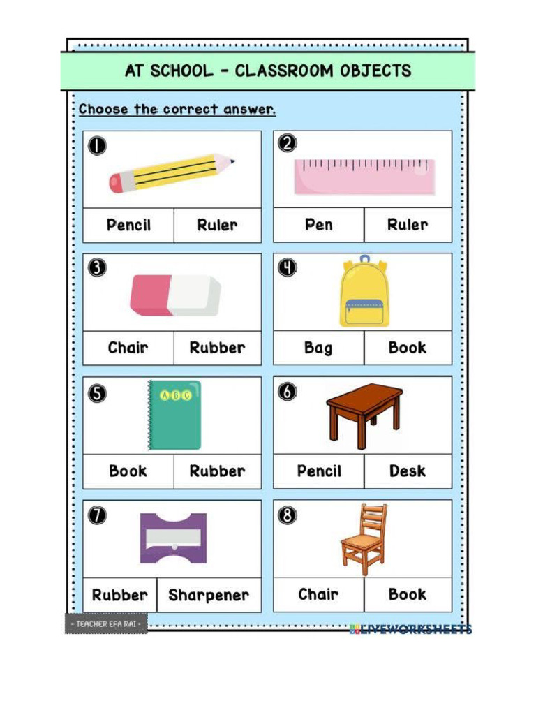 Actividad Classroom Objects Primero | PDF