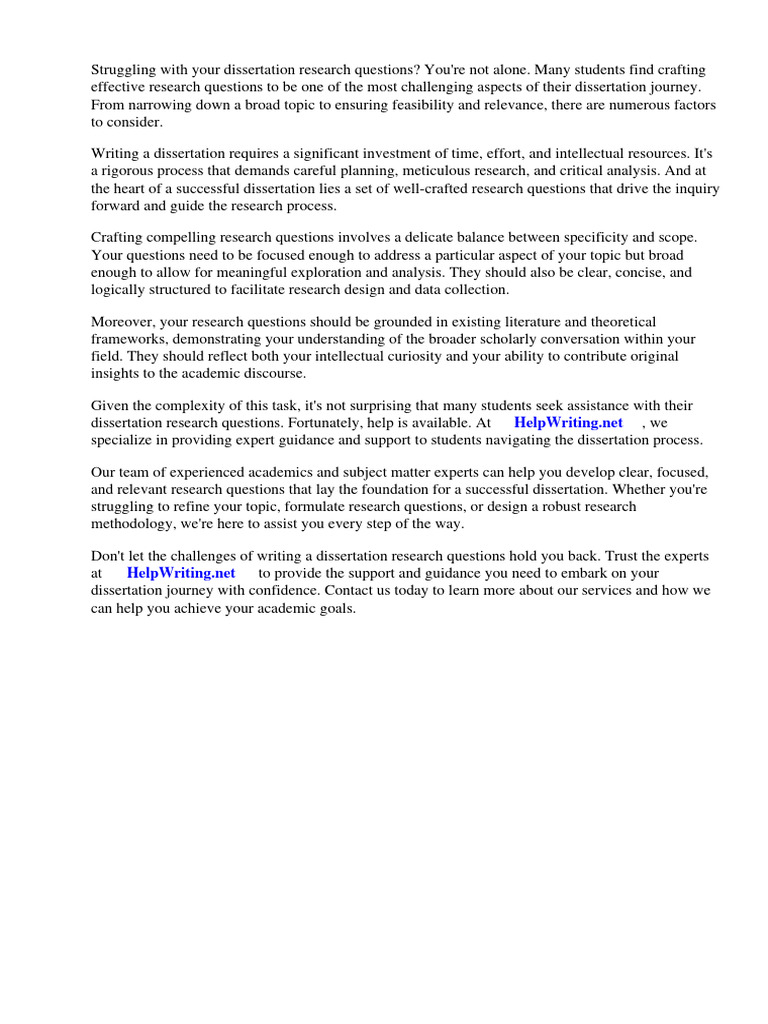 Sample Dissertation Research Questions | PDF | Thesis | Qualitative ...