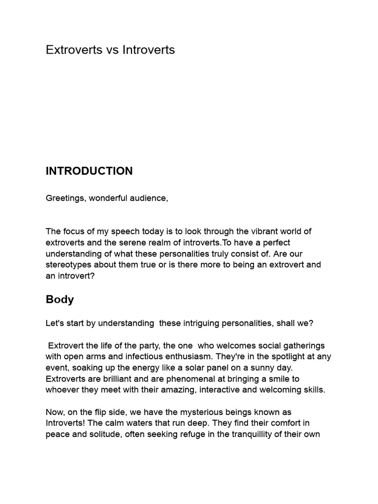 Extroverts Vs Introverts | PDF | Extraversion And Introversion ...