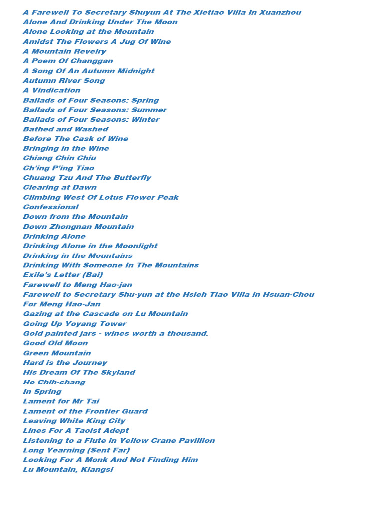 Classic Chinese Poetry Titles | PDF