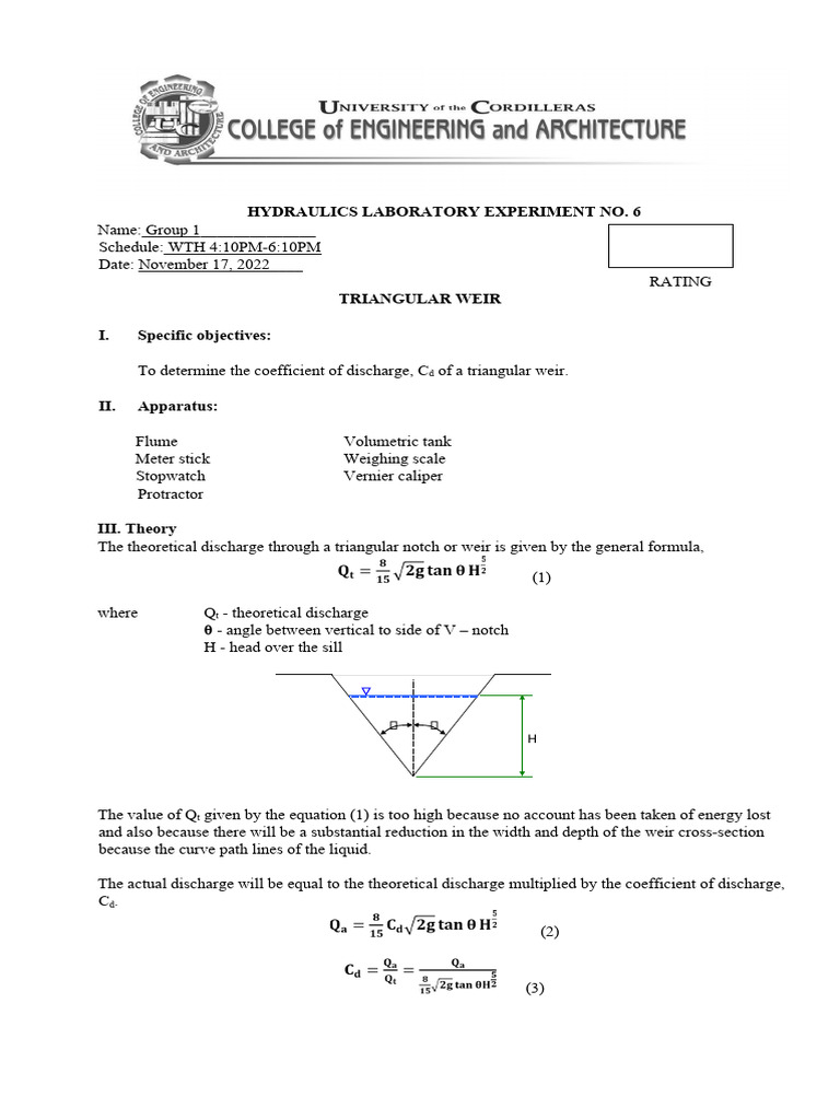Hydro 1L Experiment No. 6 | PDF | Discharge (Hydrology) | Mechanical ...