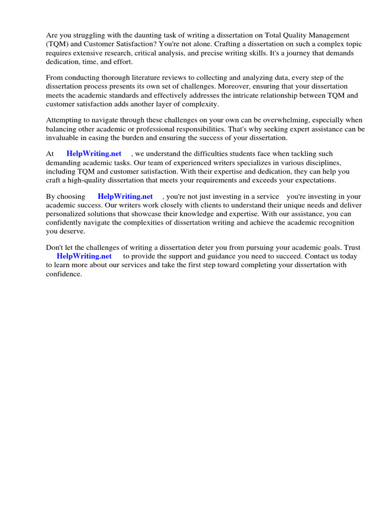 Dissertation On TQM and Customer Satisfaction | PDF | Customer ...