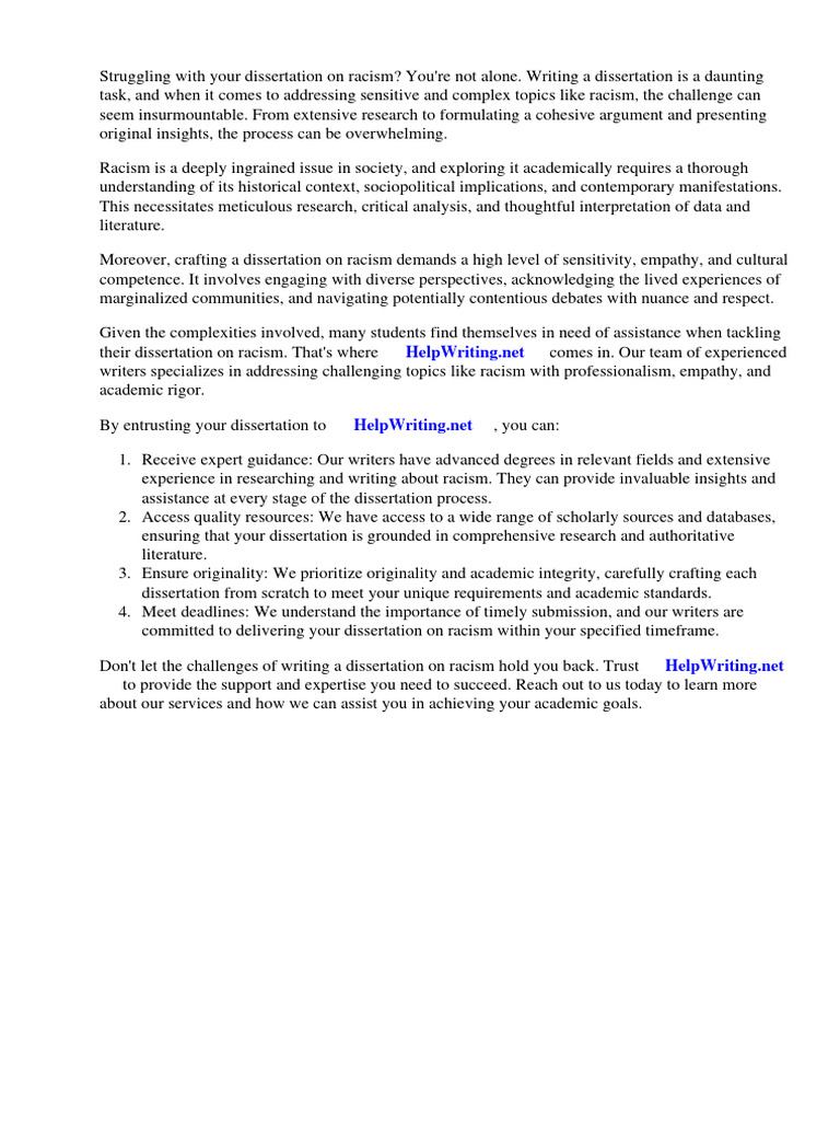 Dissertation Examples On Racism | Download Free PDF | Racism | Discrimination & Race Relations