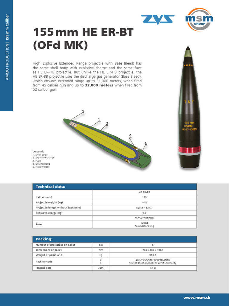 MSM Tech Listy 155mmhe Er BT Ofd MK | Download Free PDF | Shell (Projectile) | Flight
