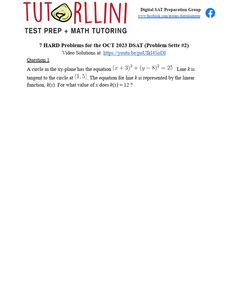 Problem Sette #2 OCT 2023 DSAT | PDF | Histogram | Equations