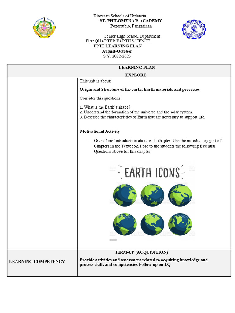 Learning Plan EARTH SCIENCE | PDF | Earth | Atmosphere