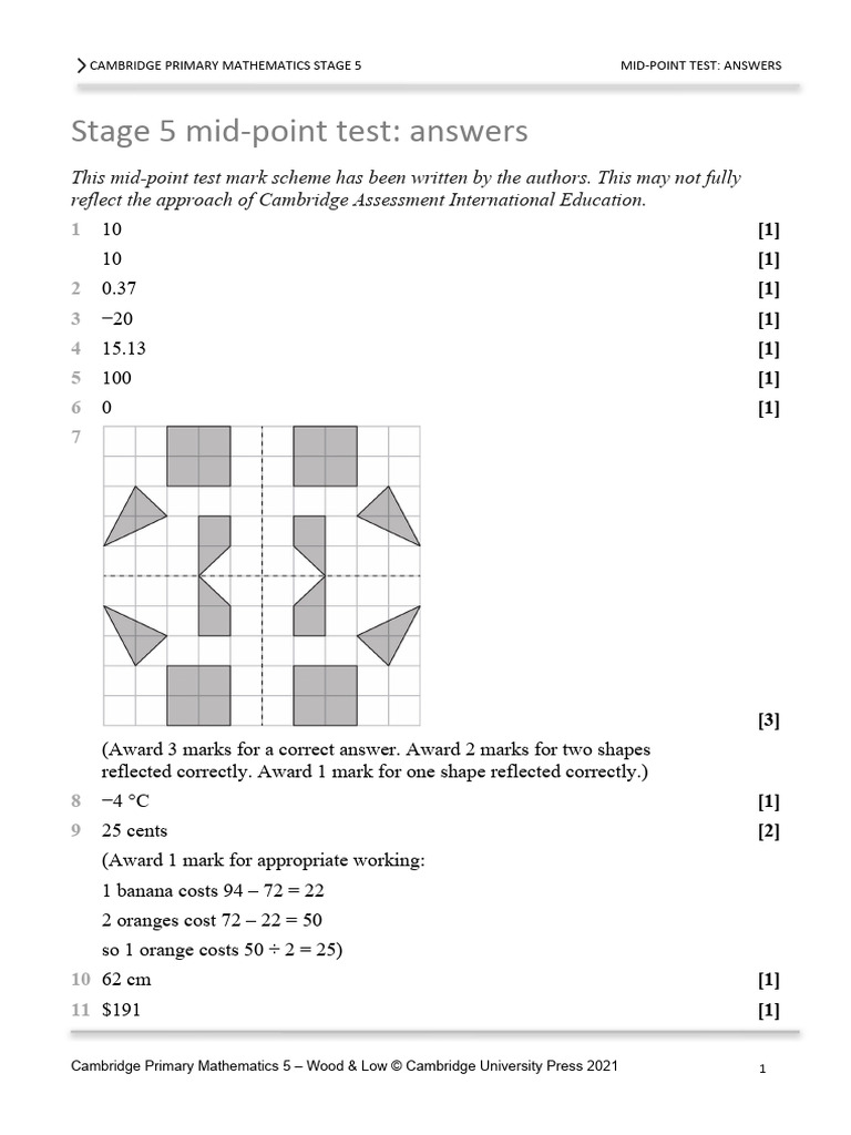 Prim Maths 5 2ed TR Mid Point Test Answers | PDF | Mathematics