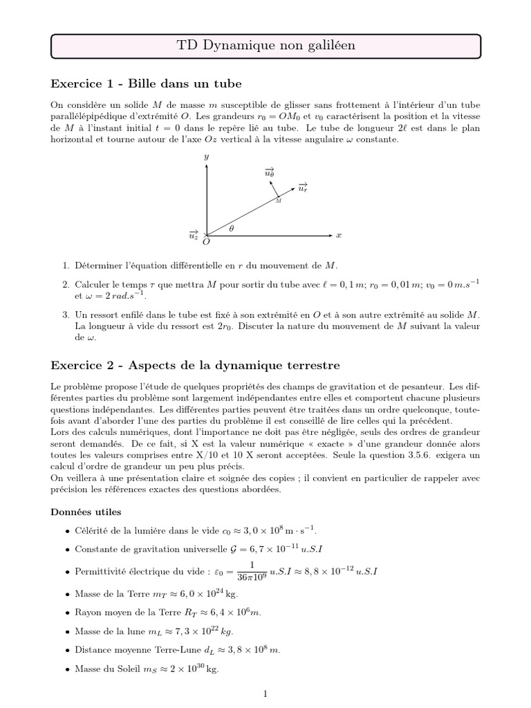 TD Dynamique Non Galilieen | PDF | Accélération | Marée
