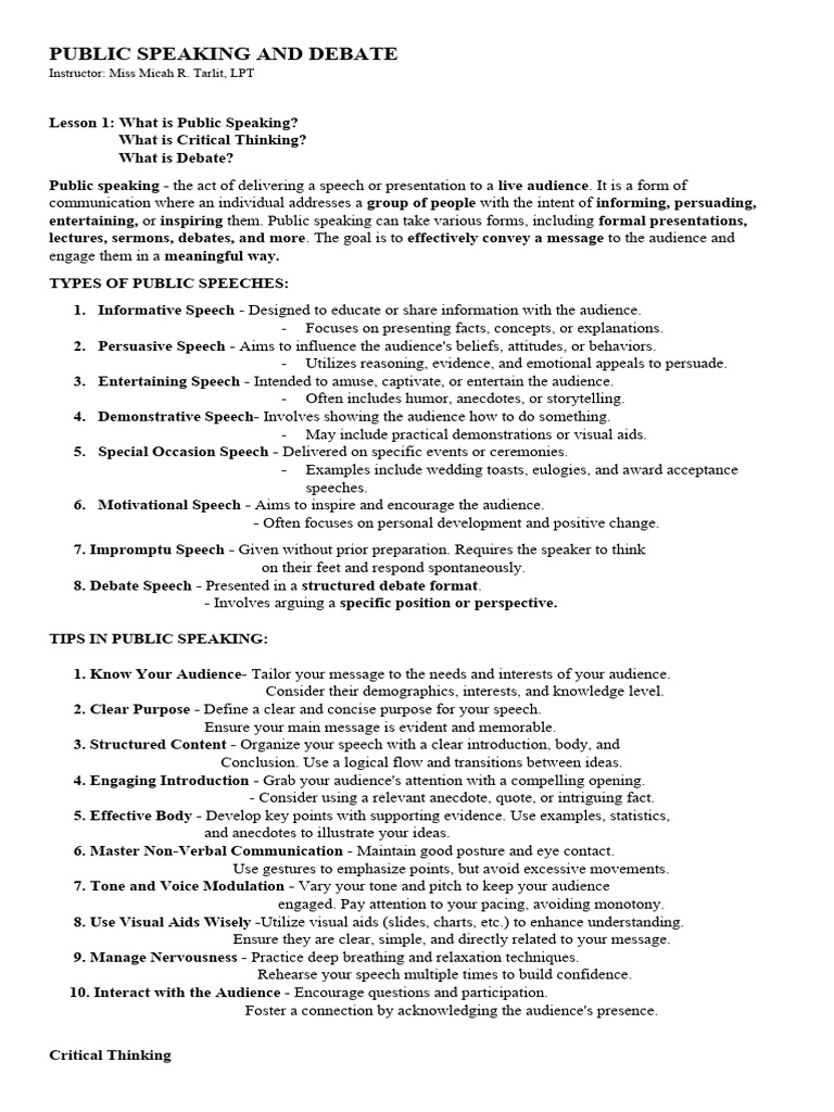 Public Speaking and Debate Essentials | PDF | Critical Thinking ...
