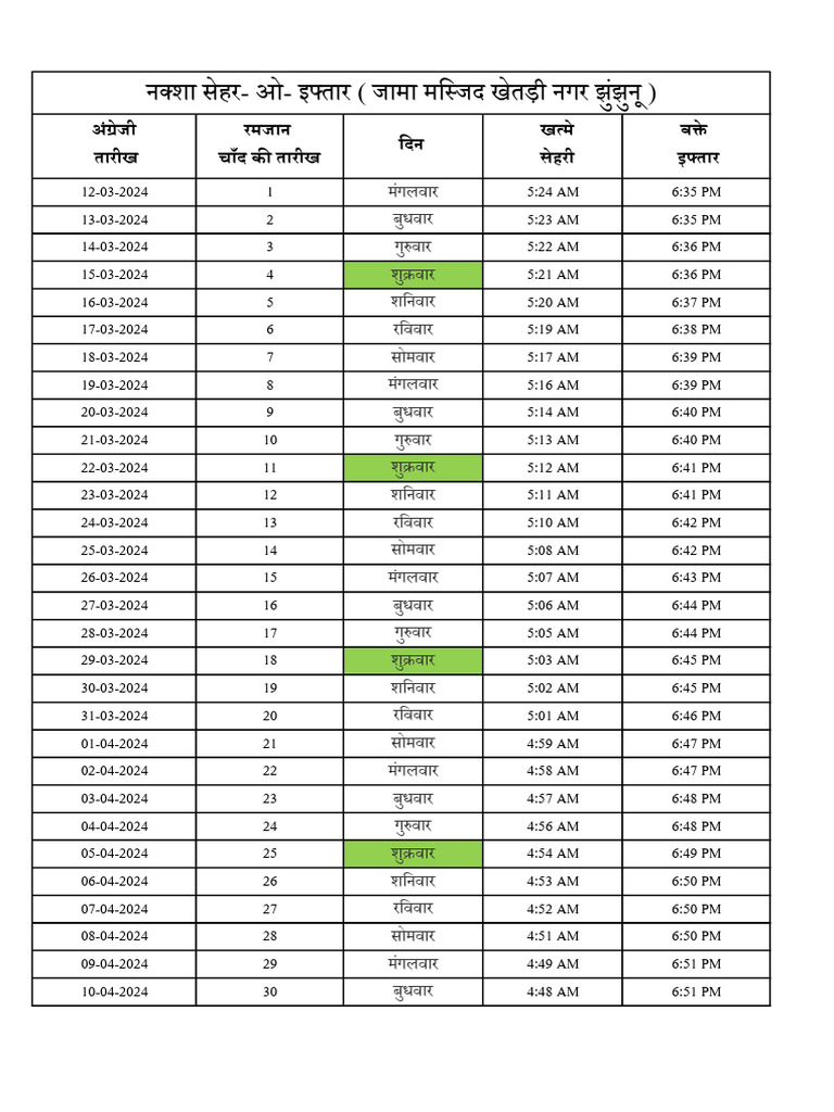 Ramzan Timetable | PDF