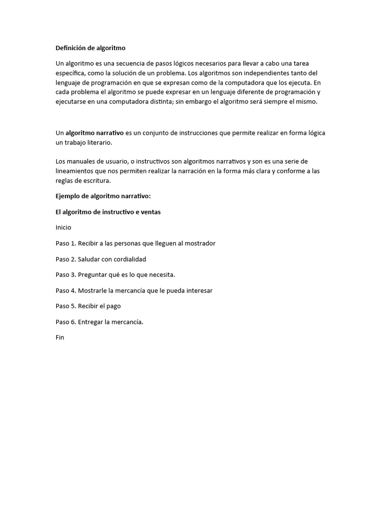 Definición y tipos de algoritmos | PDF | Algoritmos | Programación de ...