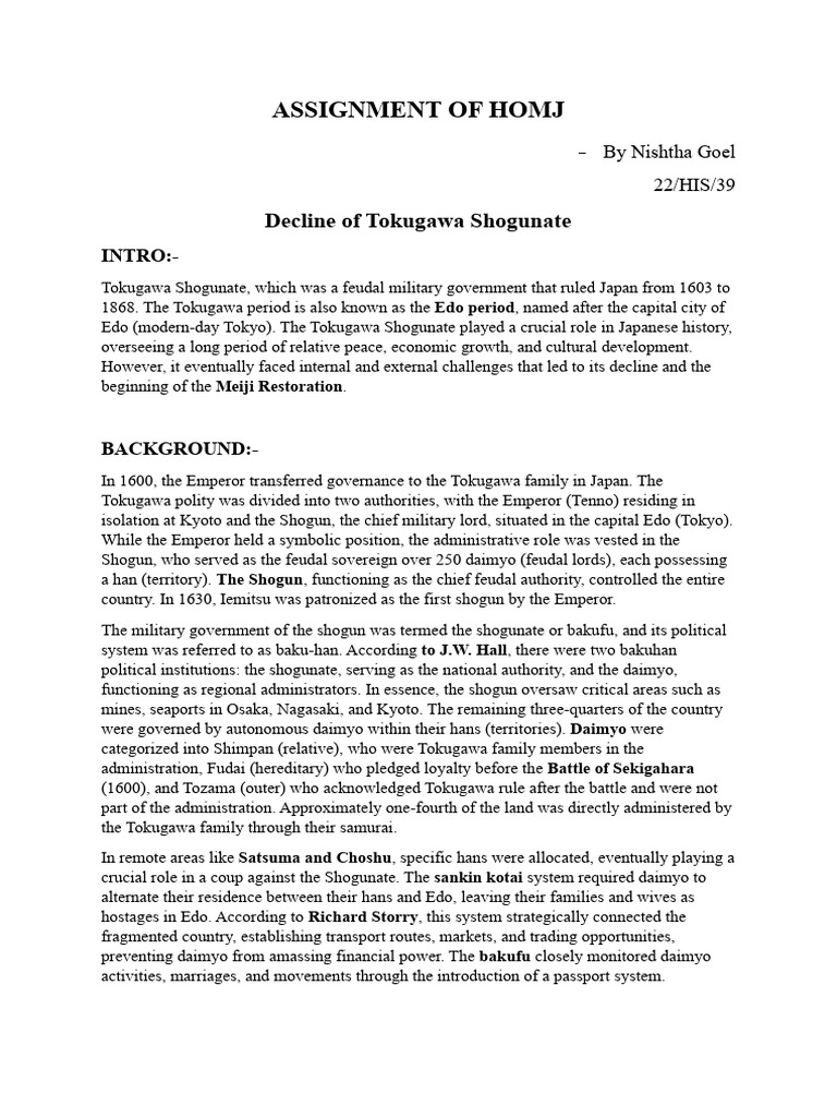 Assignment Homj - Decline of Tokugawa Shogunate | PDF | Samurai ...