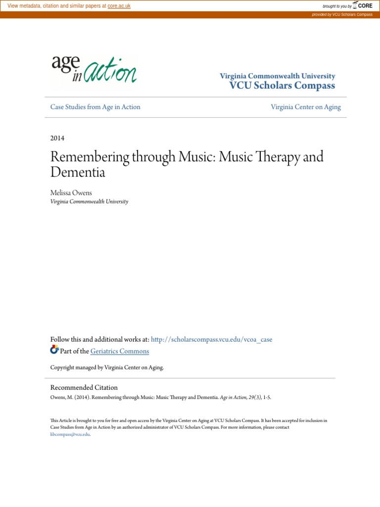 Remembering Through Music Music Therapy Anddementia Author Melissa Owens | PDF
