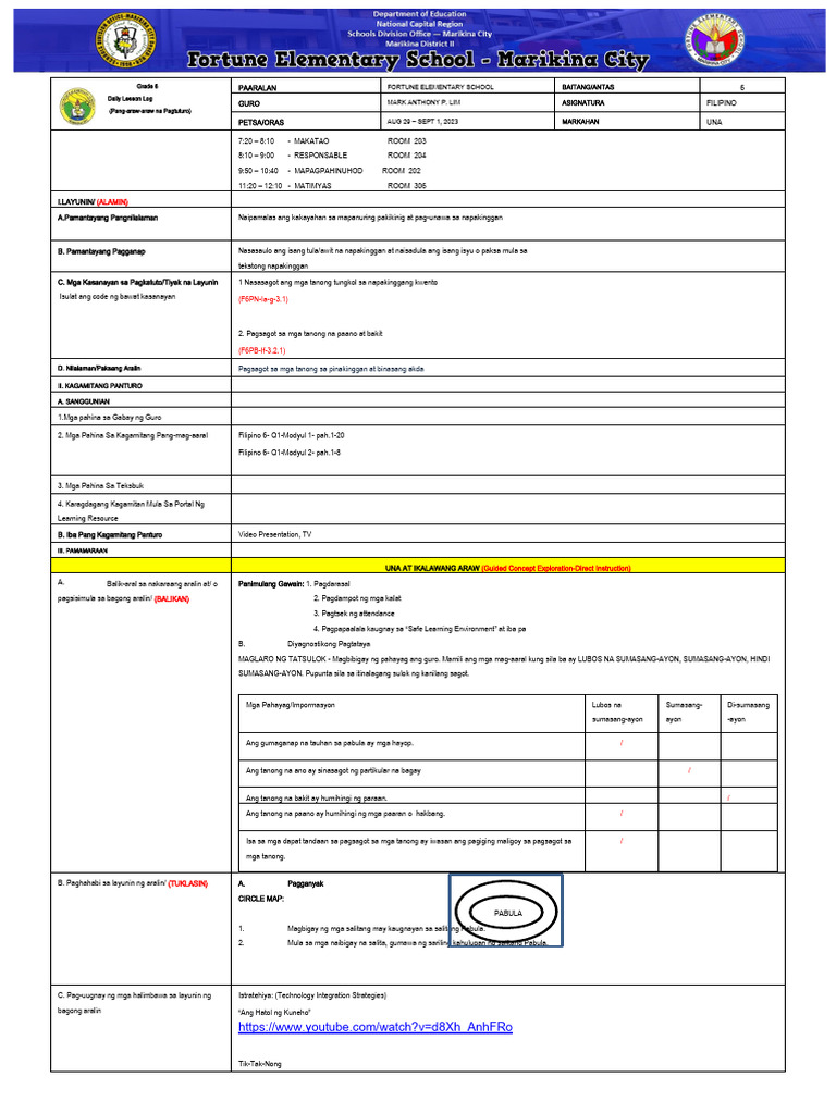 Lim, Map DLL Week 1 (Aug 29-Sept1) | PDF
