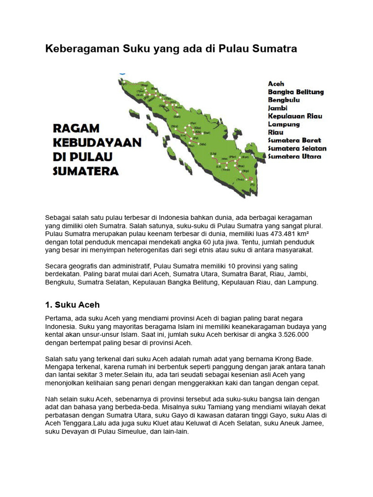 Keberagaman Suku Yang Ada Di Pulau Sumatra | PDF | Perjalanan | Sejarah