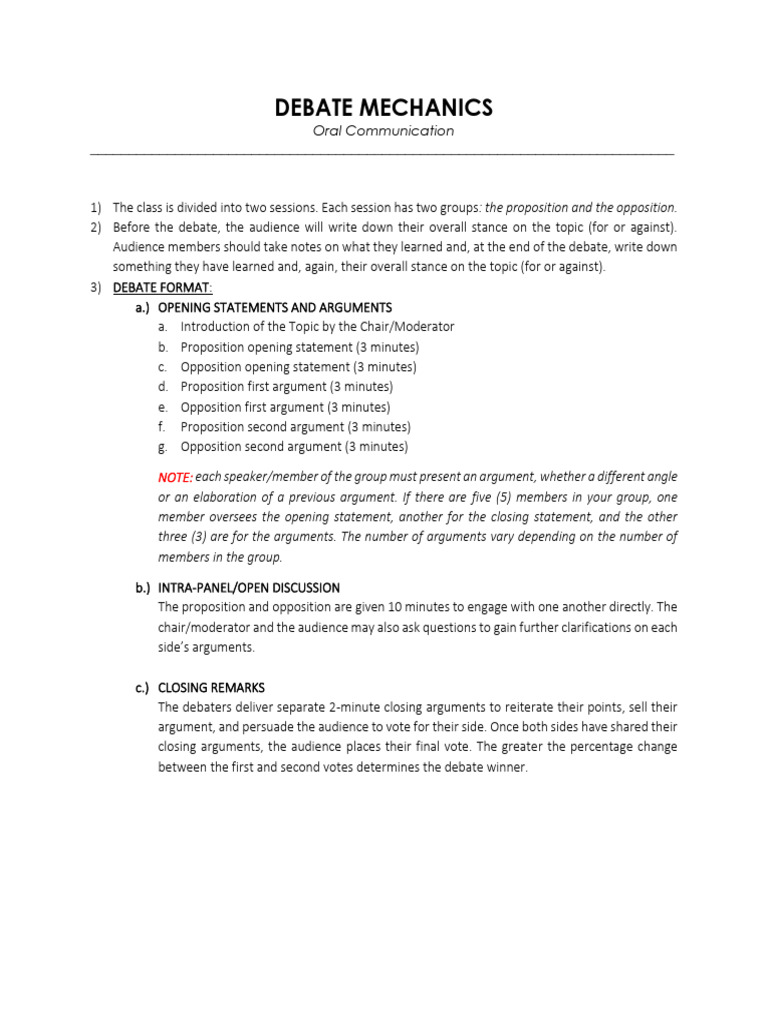 (Mechanics) Oral Comm Debate | PDF | Foreign Language Studies