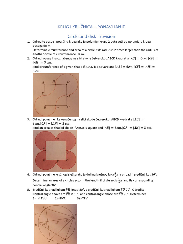 Circle and disk_Revision | PDF