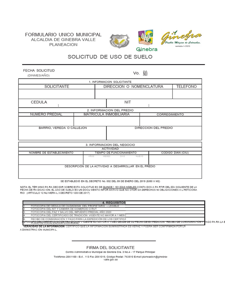 Formulario Unico Planeacion Solo para Uso de Suelo | PDF