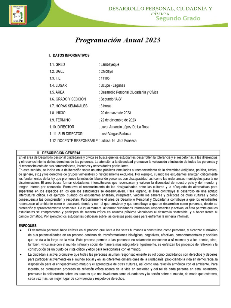 Programación Anual DPCC 2do | PDF