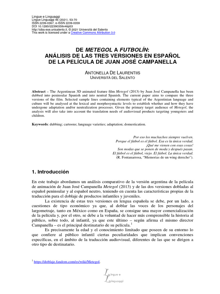 De Laurentiis Metegol 2021 | PDF | Traducciones | Lingüística