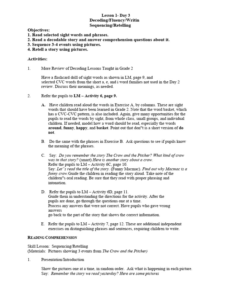 LESSON 1 Day 3 (1) | PDF | Reading Comprehension | Pedagogy