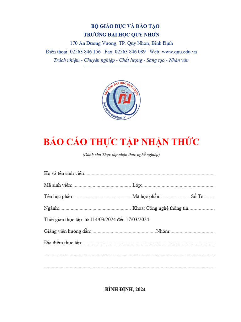 Mau Bao Cao Thuc Tap | PDF