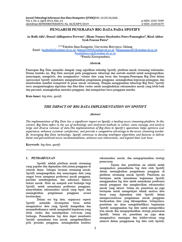 Pengaruh Penerapan Big Data Pada Spotify | PDF | Ilmu Sosial
