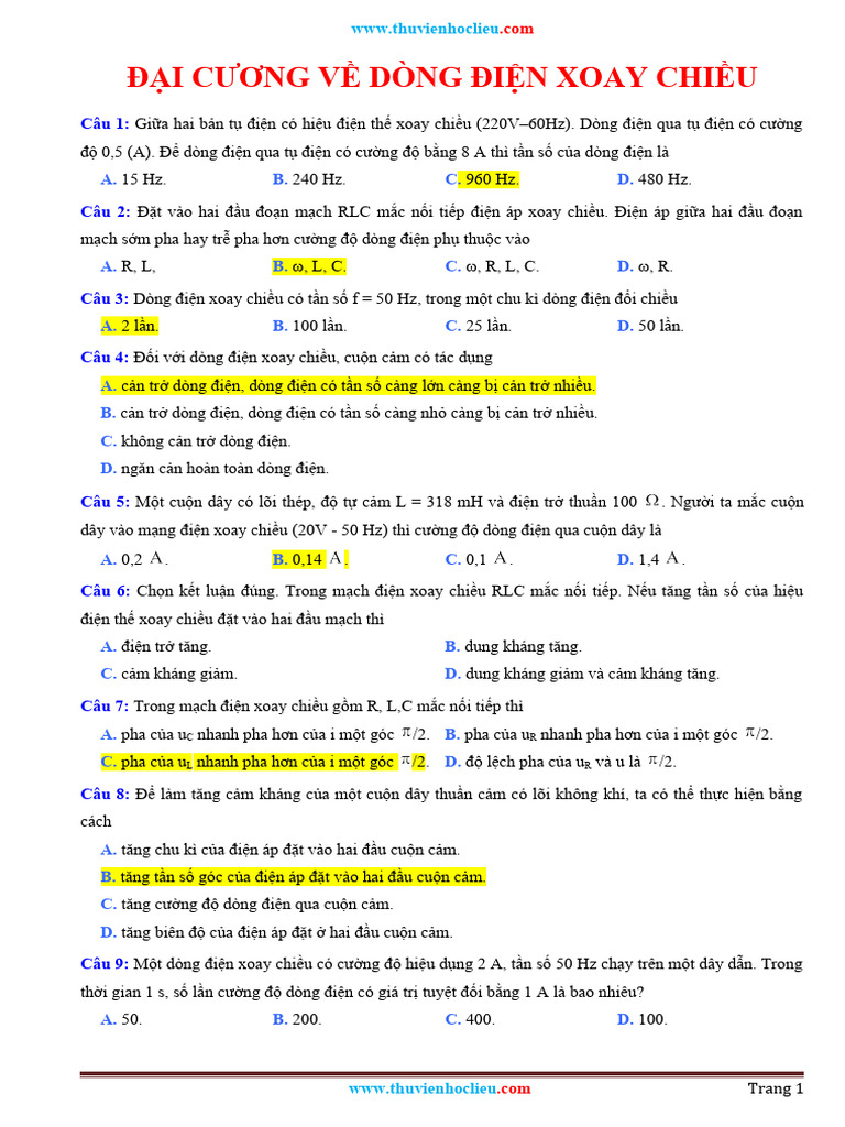 BTTN- Dòng điện xoay chiều | PDF