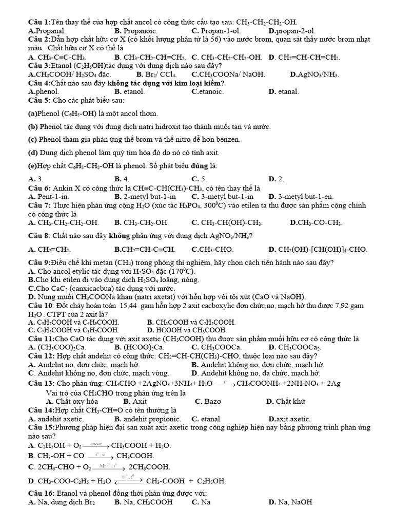 De On Thi Lop A2 (1) Hóa | PDF