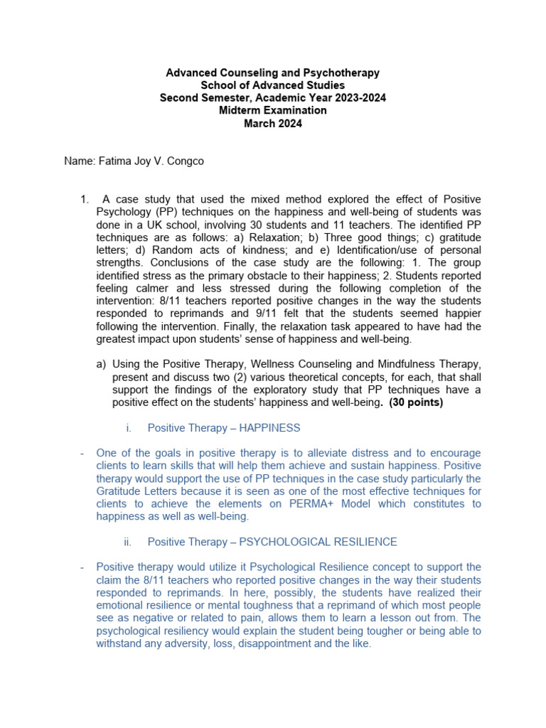 Advanced Counseling and Psychotherapy ME 2024 Final | PDF ...