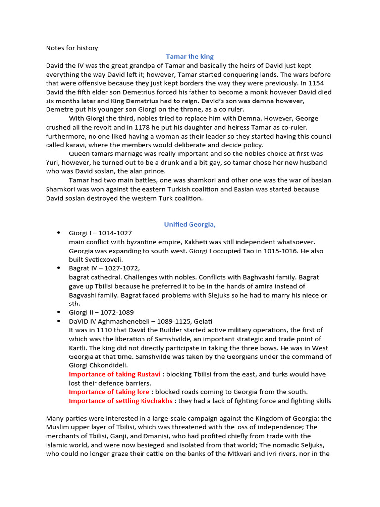 Notes For Georgian History | Download Free PDF | Georgia (Country ...