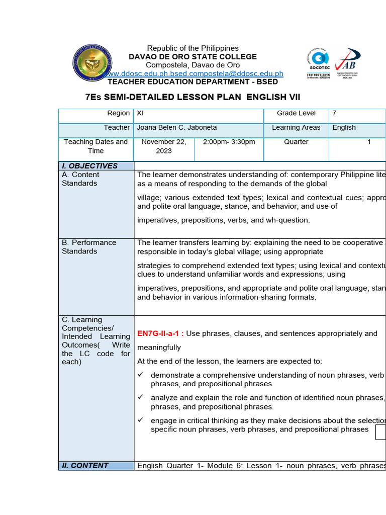 LP Grammar Grade 7 | PDF | Verb | Phrase