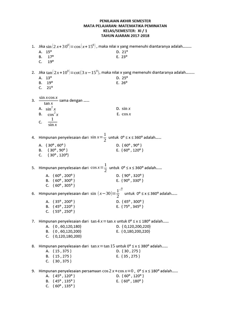 Soal Soal Uts 2017 | PDF