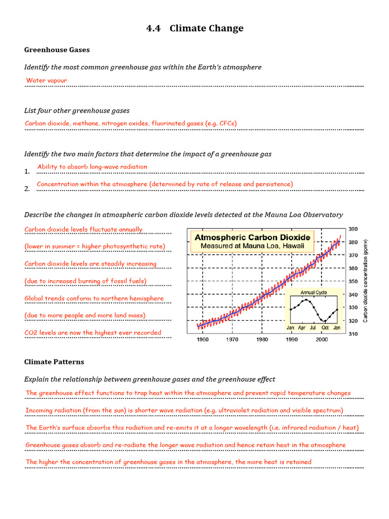 Topic 4.4 Worksheet (Answers) | PDF | Greenhouse Effect | Greenhouse Gas