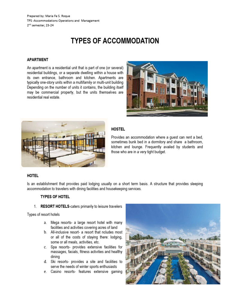 Types of Accommodation | PDF | Resort | Hotel