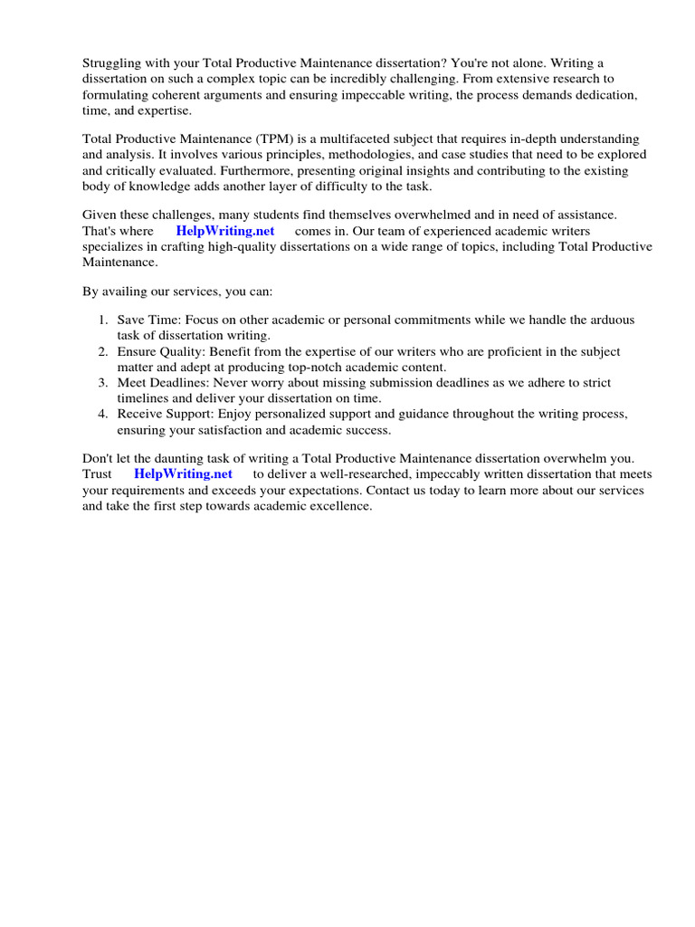 Total Productive Maintenance Dissertation | PDF | Lean Manufacturing | Thesis