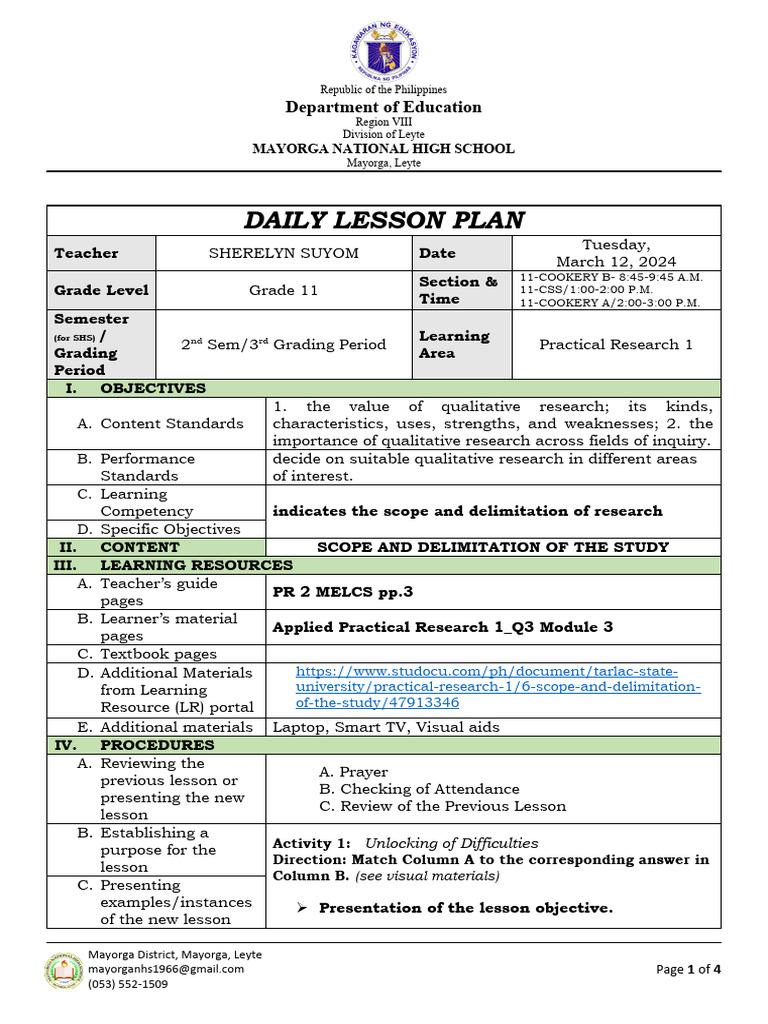 Scope and Delimitation | PDF | Methodology | Learning Scope and Delimitation | PDF | Methodology | Learning