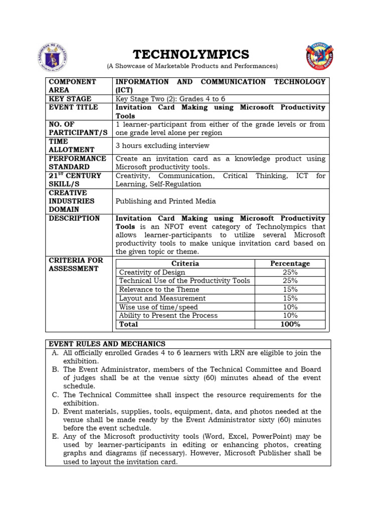 2024 TECHNOLYMPICS Invitation Card Making Guidelines | PDF ...