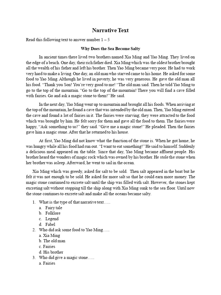 Soal Narrative Text | PDF | Snow White | Traditional Stories