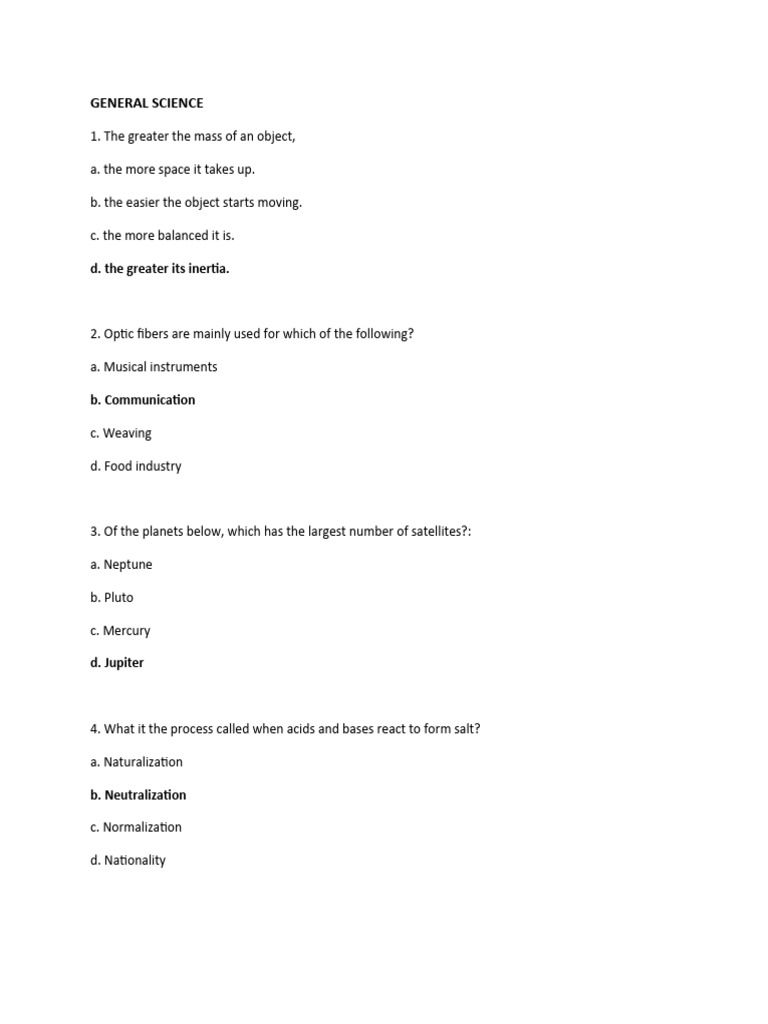 General Science Review Questions | PDF | Force | Earth