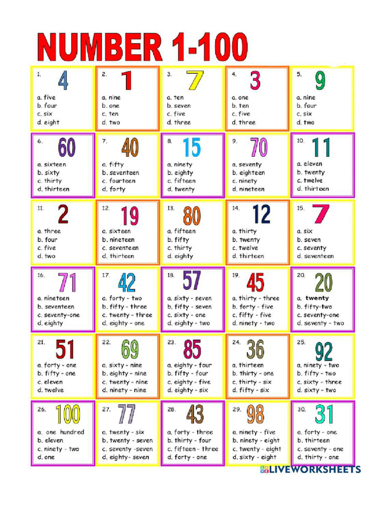 Numbers 1-100 test | PDF