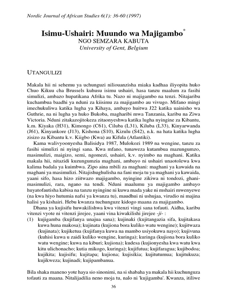 Isimu-Ushairi: Muundo Wa Majigambo: Ngo Semzara Kabuta | PDF