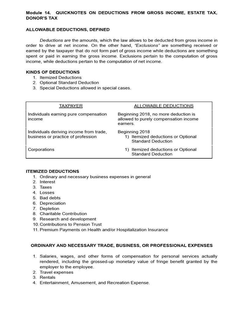 Deductions Are The Amounts, Which The Law Allows To Be Deducted From ...