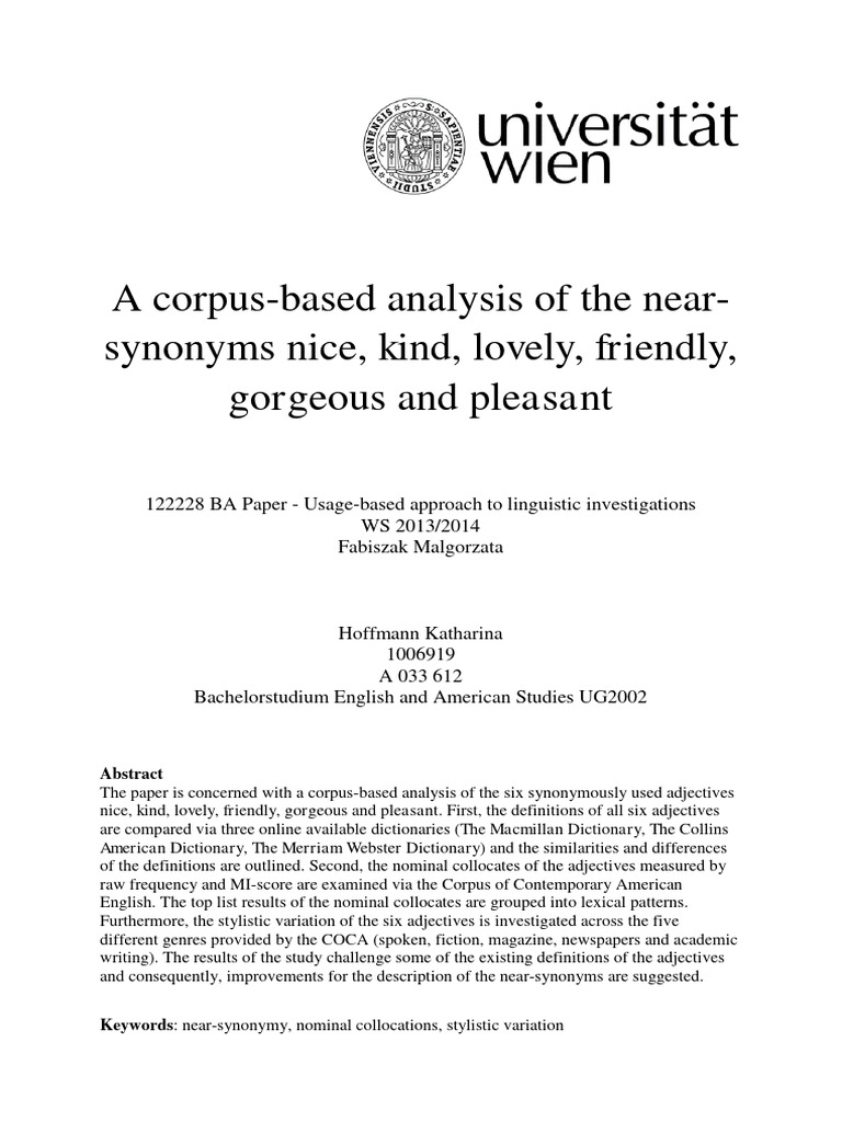A Corpus Based Analysis of The Nearsynon | PDF | Adjective | Semantics