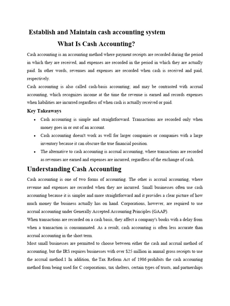 Establish and Maintain Cash Accounting System | PDF | Bookkeeping | Cash