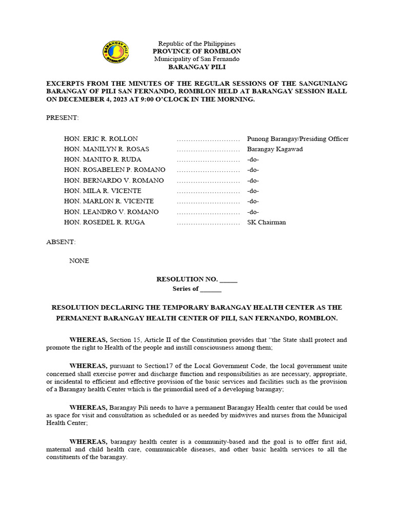 Resolution for Permanent Health Center | PDF | Government | Justice