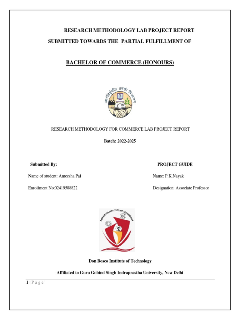 Research Methodology Lab Project Report Submitted Towards The Partial Fulfillment of | PDF ...