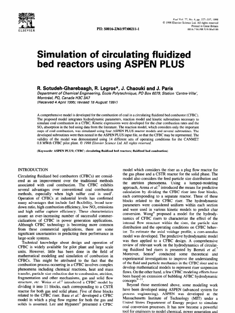 Simulation of Circulating Fluidized Bed Reactors Using ASPEN PLUS | PDF ...