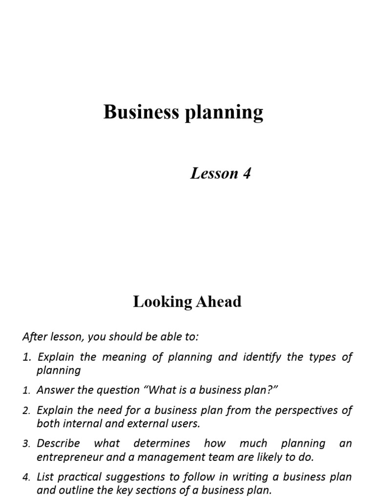 Lesson 4 Business Planning | PDF | Business Plan | Entrepreneurship